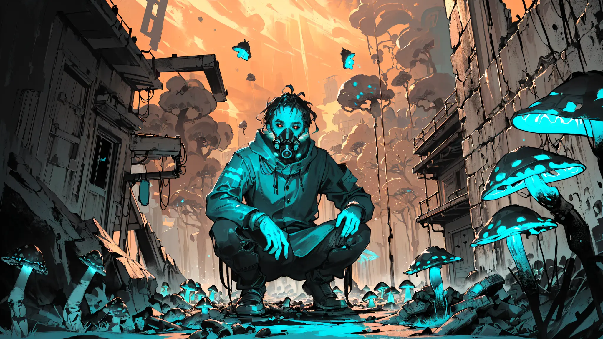 low angle shot, environment concept art, ((coastal town, early dawn ...