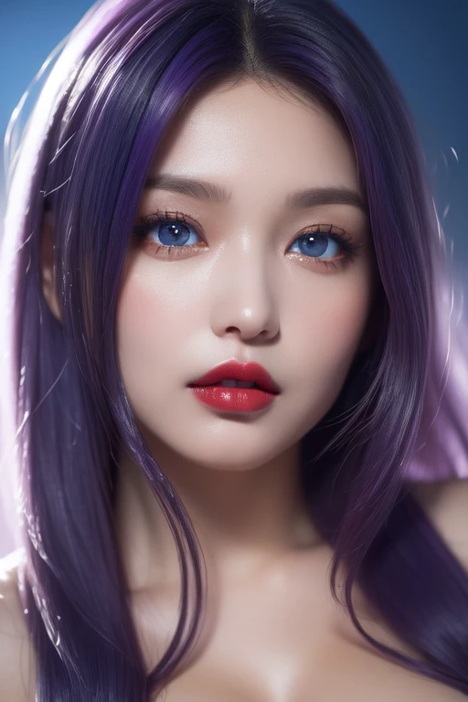 A woman with purple hair and blue eyes posing for a picture - SeaArt AI
