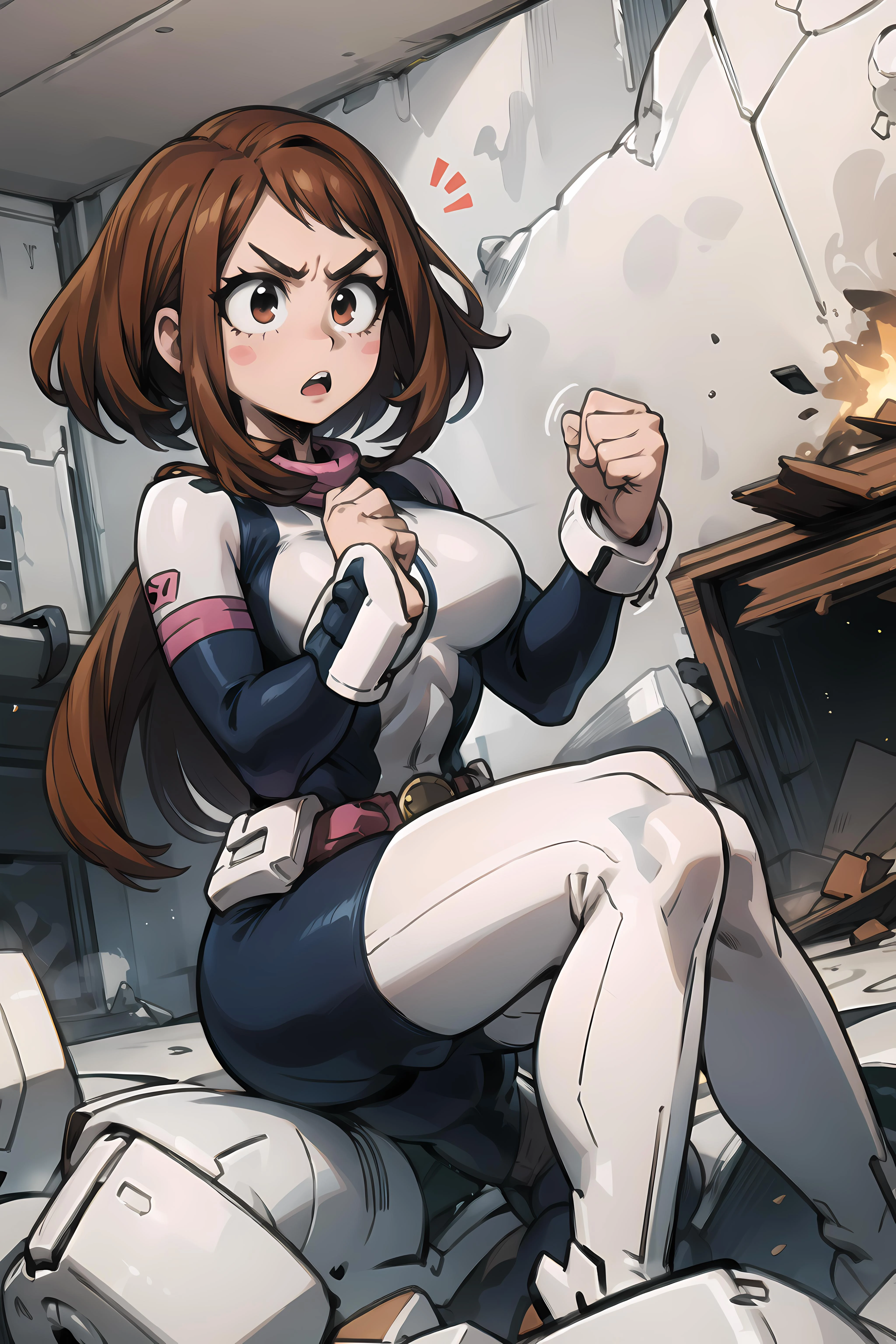 ochaco_uraraka, 1girl, blush_stickers, bodysuit, open_mouth - SeaArt AI