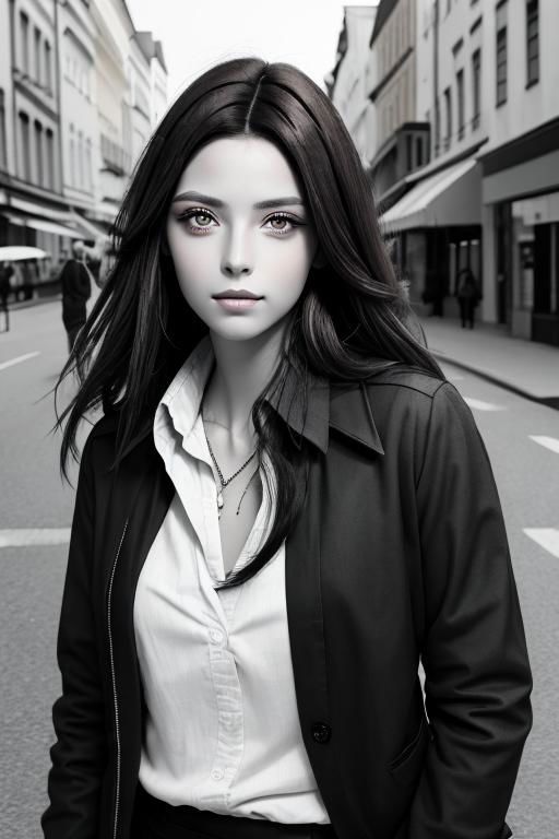 Arafed image of a woman in a black jacket and white shirt - SeaArt AI