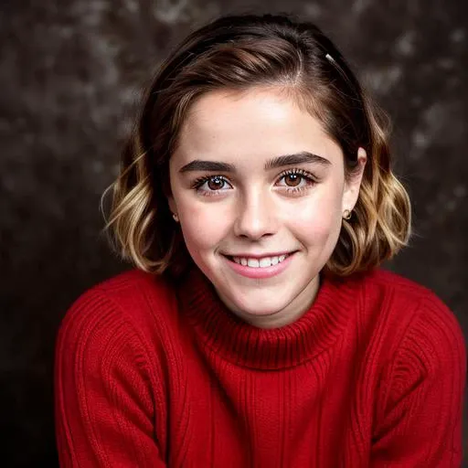a Realistic photo of a kiernan shipka woman with brown eyes and short ...