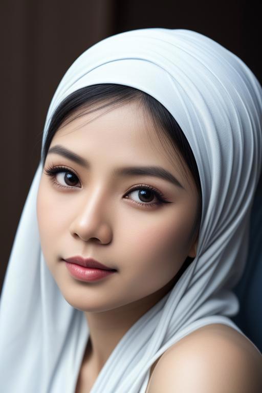 A close up of a woman wearing a white head scarf - SeaArt AI