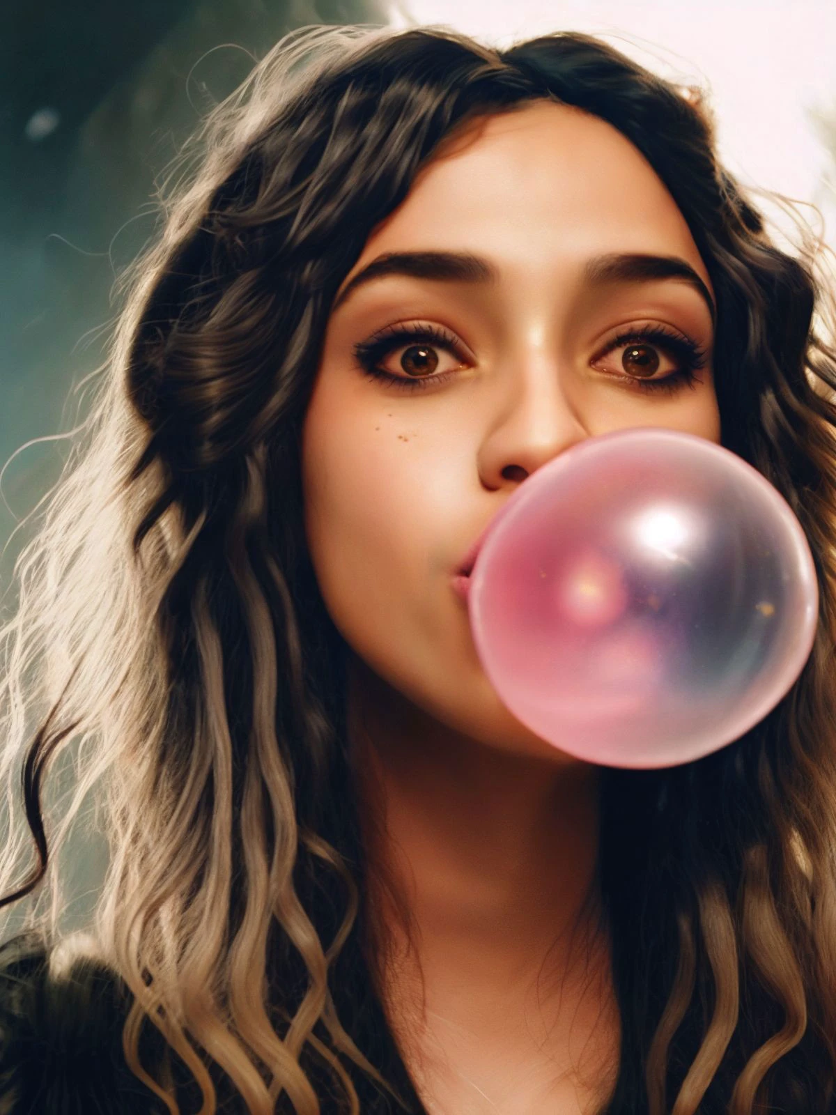 the most beautiful a magical girl with long curly hair and curly curly hair in style of russian ...