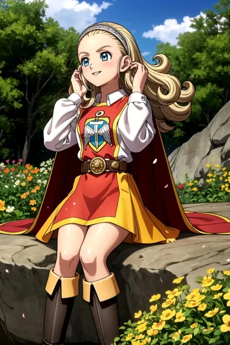 DQ10 anlucea, long hair, curly hair, blonde hair, blue eyes - SeaArt AI