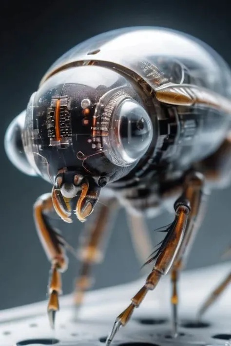 A close up of a bug with a camera attached to it - SeaArt AI