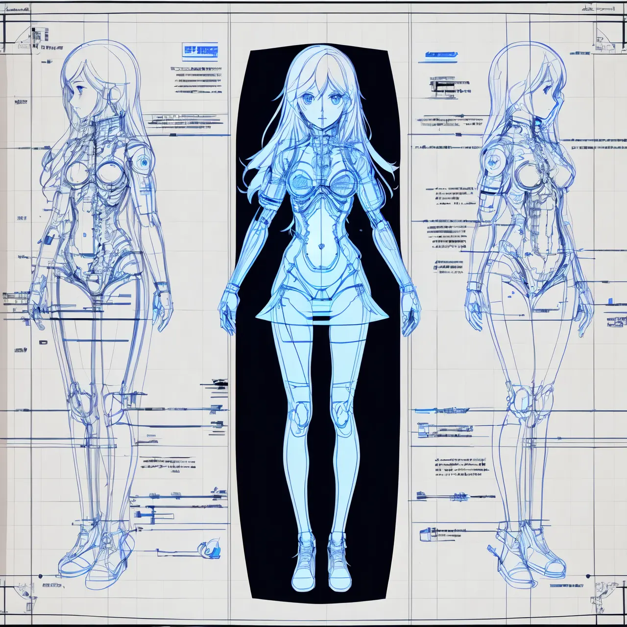 blueprint of a lineart girl, m - SeaArt AI