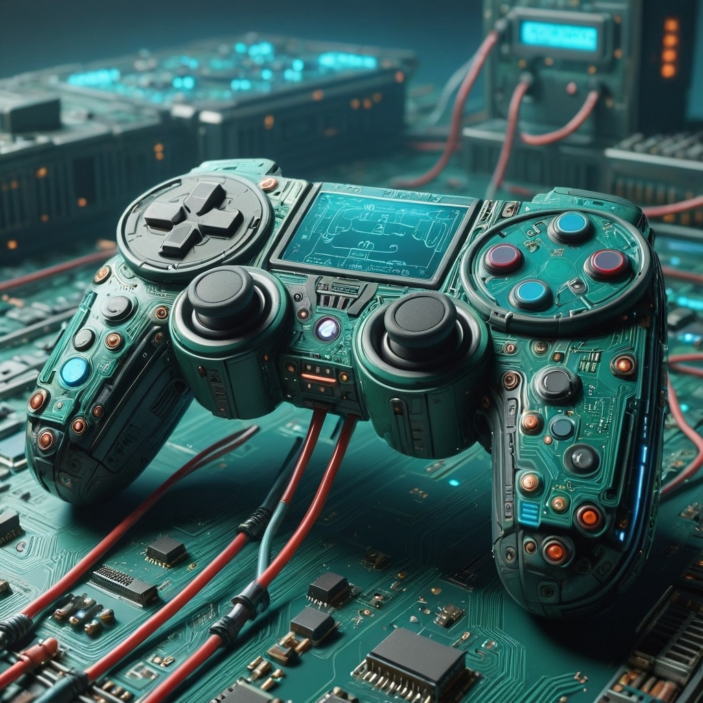 A close up of a game controller on a motherboard - SeaArt AI