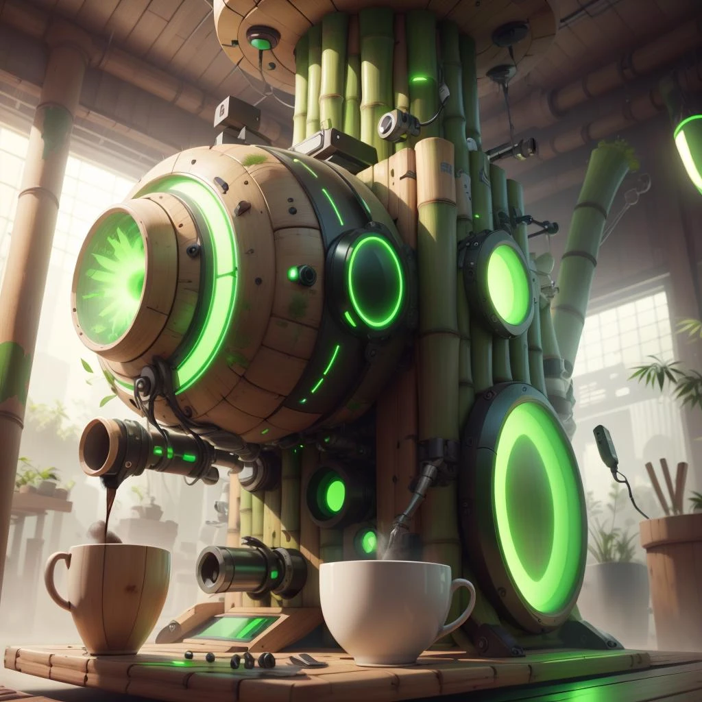 bambootech , scifi, bamboo, fibers , coffee machine - SeaArt AI