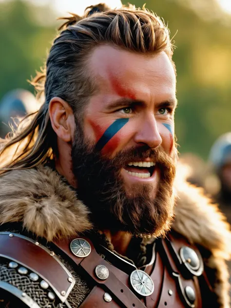 A close up of a man with a beard and a face paint - SeaArt AI