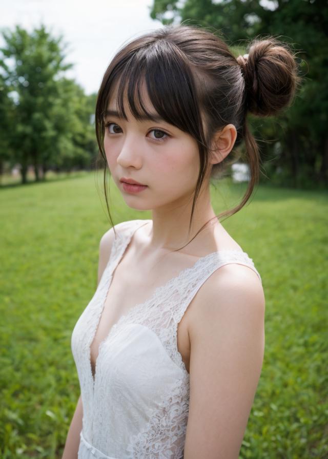 A close up of a woman in a white dress standing in a field - SeaArt AI