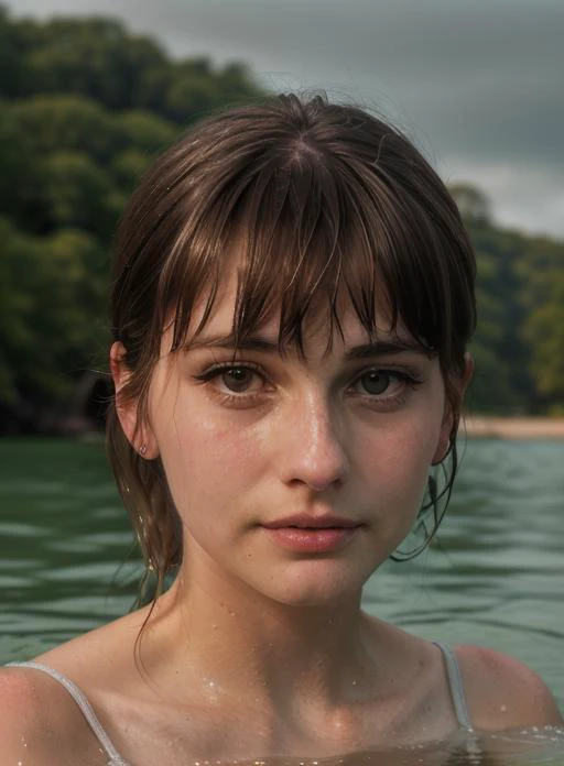 Arafed woman in a white tank top in the water - SeaArt AI