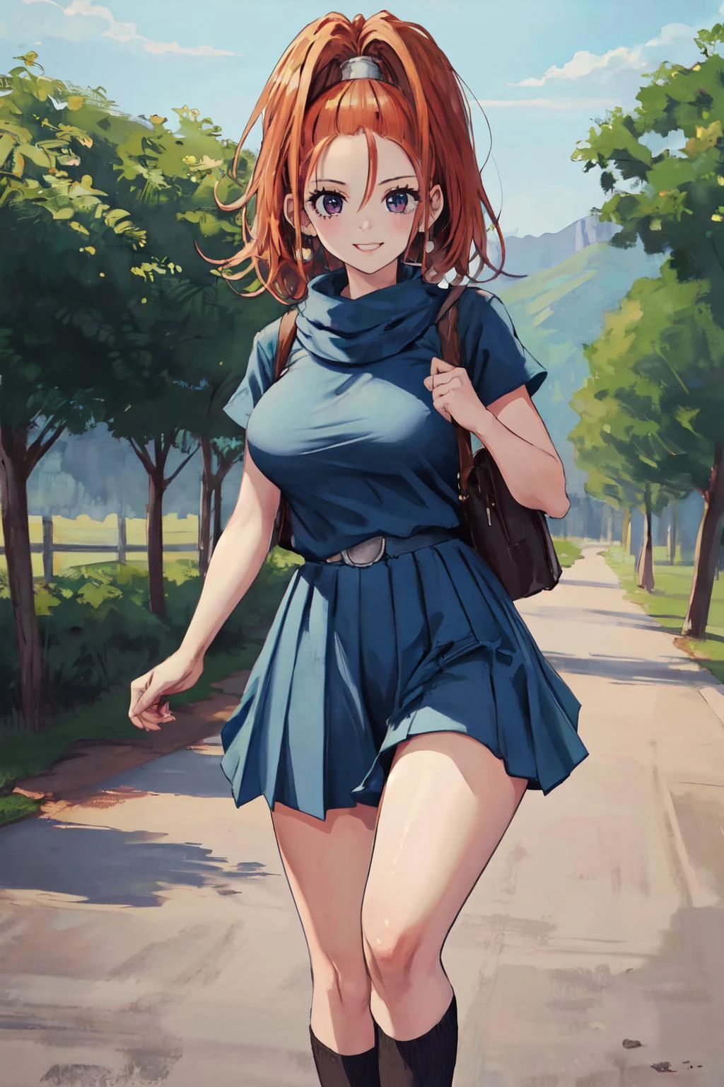 dq6バーバラ,ハイポニーテール,大きな胸,学生服, ショーパンティ - SeaArt AI