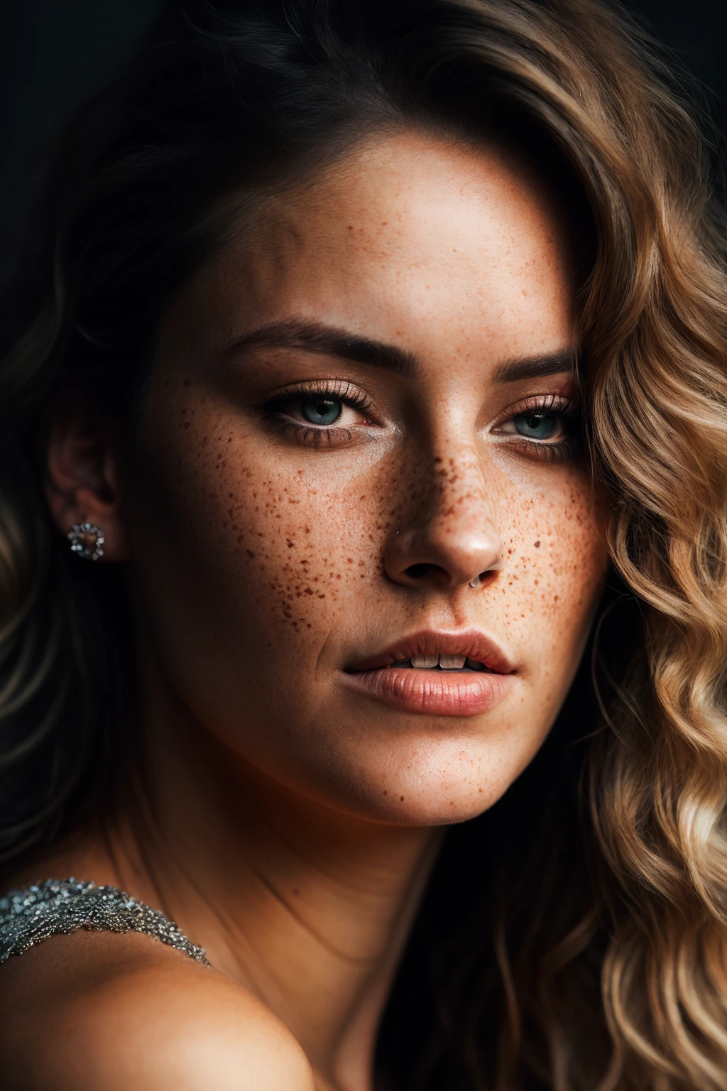 A close up of a woman with freckles on her face - SeaArt AI