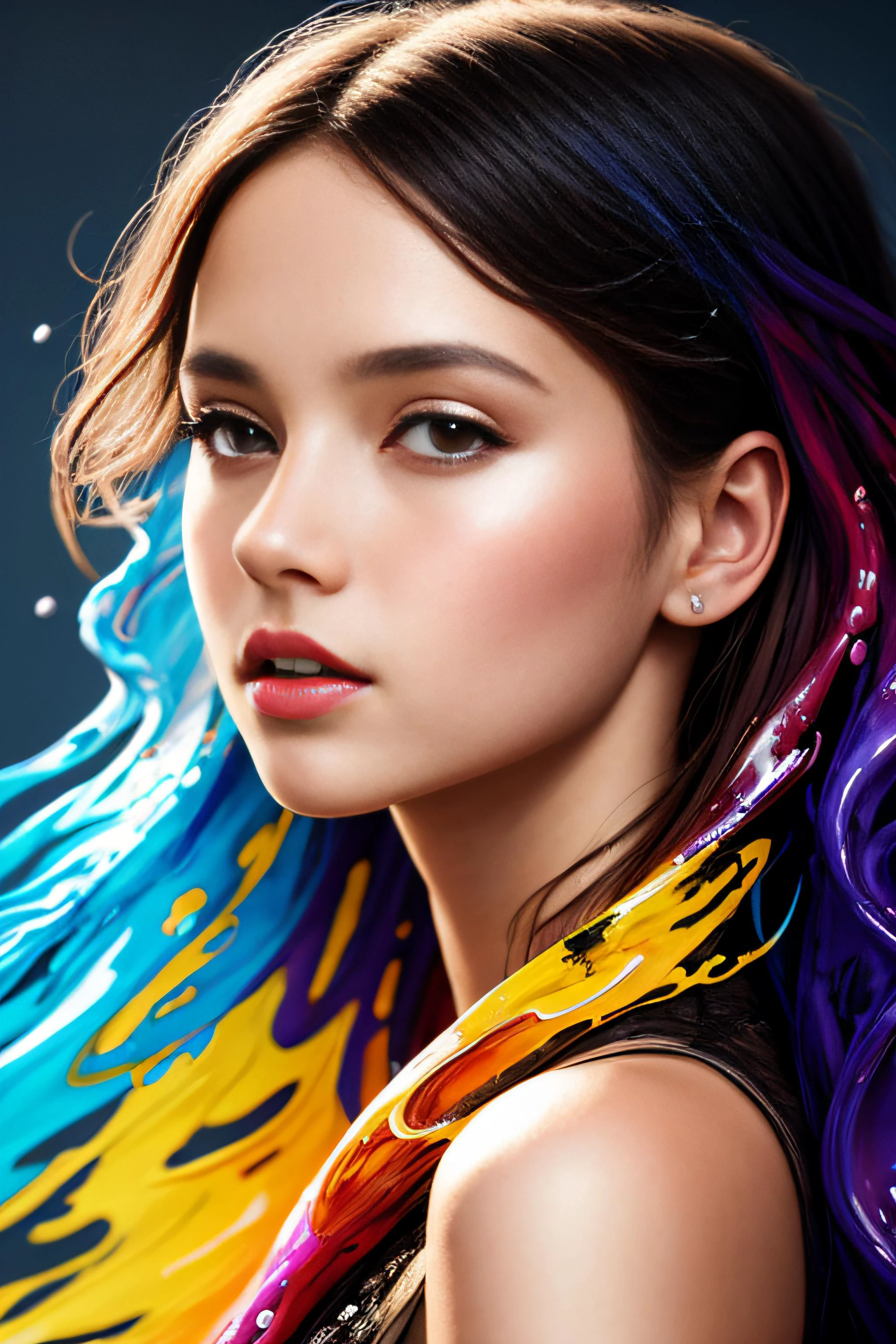 Colorful beautiful girl: a giru 8-years old, messy hair, oil painting, nice perfect face with ...