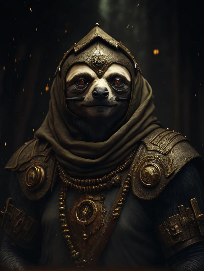 Sloth god, lazy, closeup, steampunk anthropomorphic , black plague mask ...