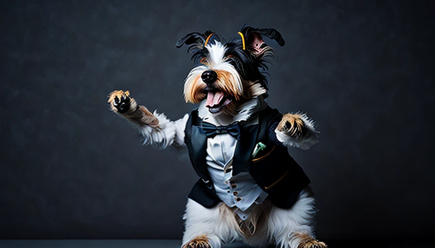 photo of (([bearded fat [tuxedo] 1foxterrier studio background] NOT ...