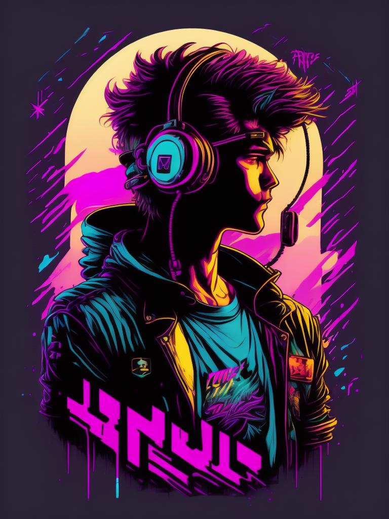 Retrowave cool boy with headse - SeaArt AI