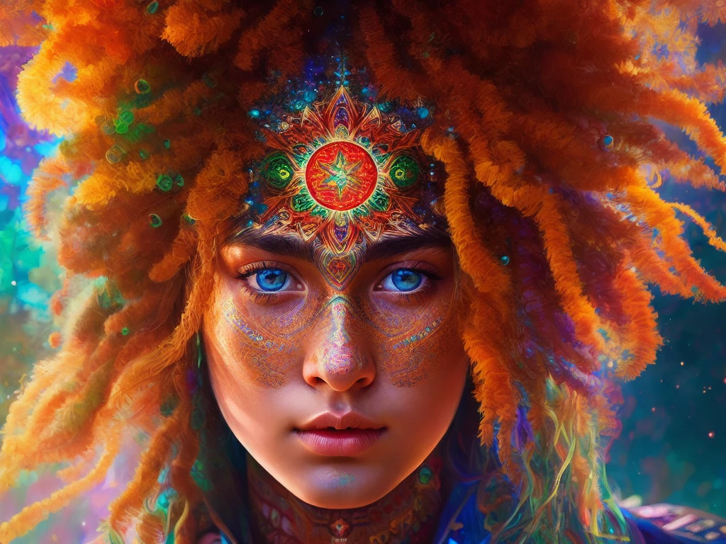 an extremely psychedelic photo portrait of teen shaman girl, surreal ...