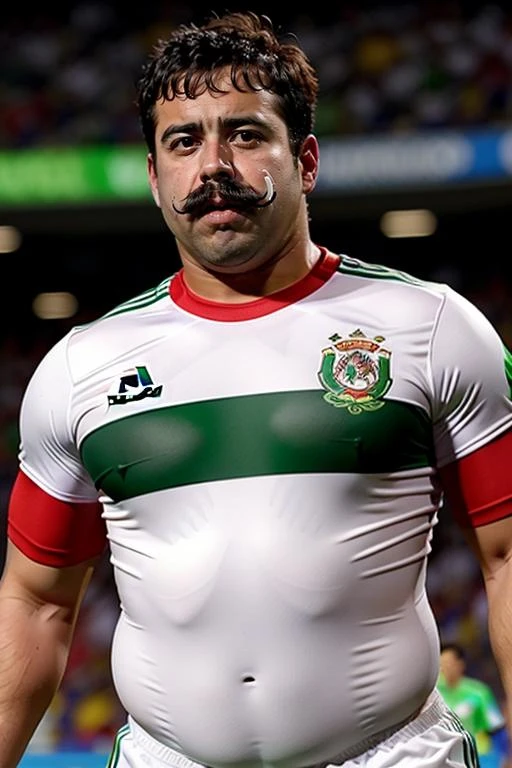 Araffe man with mustache and moustache in mexican soccer uniform ...