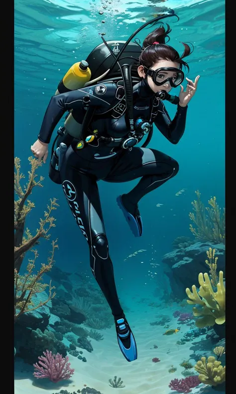 A close up of a person in a scuba suit diving - SeaArt AI