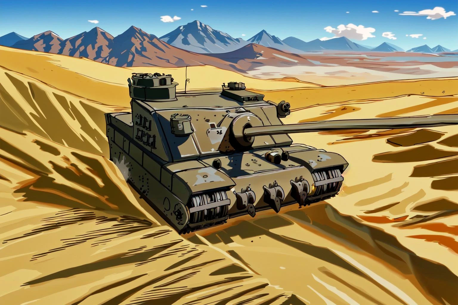 There is a tank that is in the middle of a desert - SeaArt AI