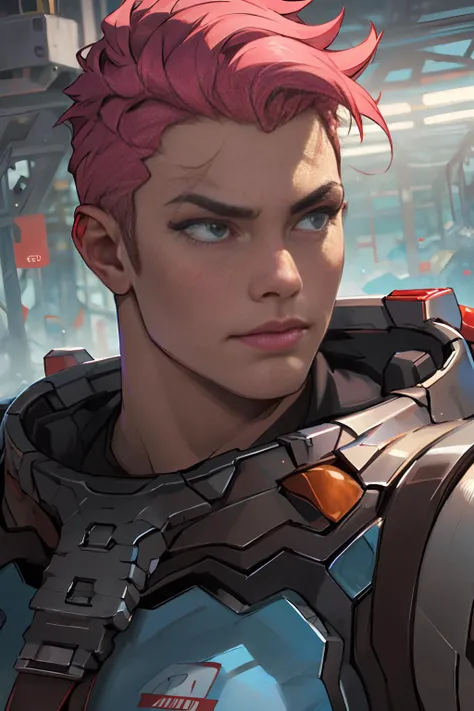 A close up of a person with a pink hair and a helmet - SeaArt AI