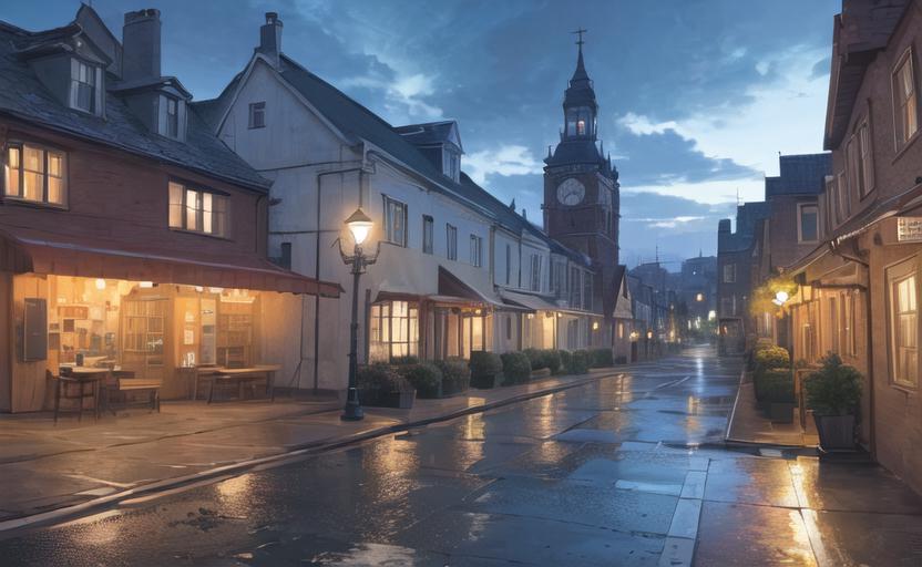 Arafed view of a street with a clock tower in the distance - SeaArt AI
