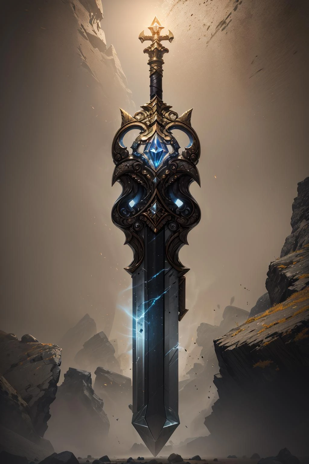 a masterful relic in the middle of a sacred town, glowing glyphs ...