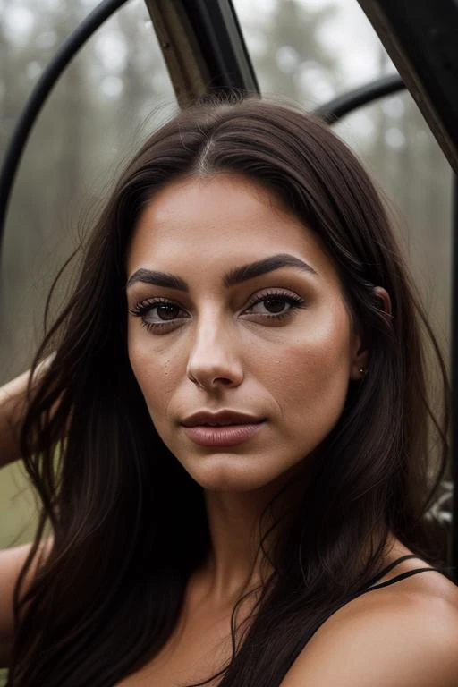 NoelleBest, A woman sits in a deer stand, her face adorned with ...