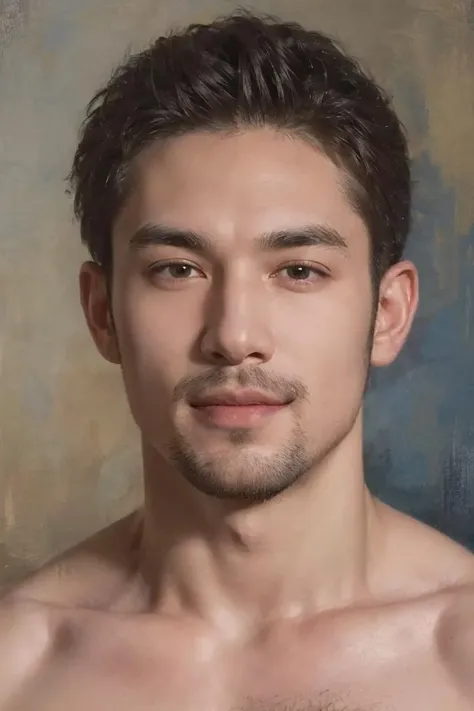 (bichu, oil painting, Impressionism) of (one male), (looking at viewer ...