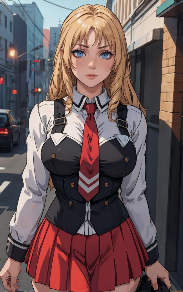 Anime girl in uniform with red tie and black shirt - SeaArt AI