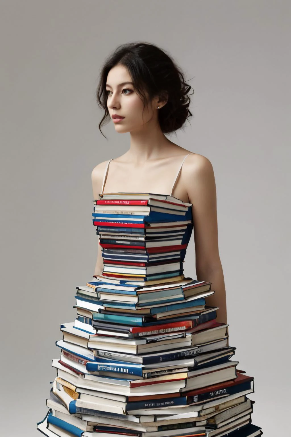 A woman in a dress made of books - SeaArt AI