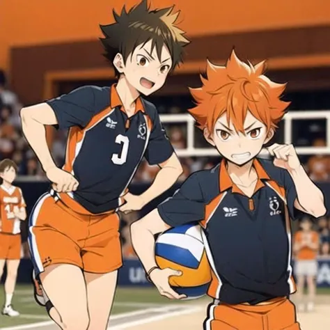 Shoyo Hinata,ultra detailed face,1boy,playing voleyball,spiking the ...