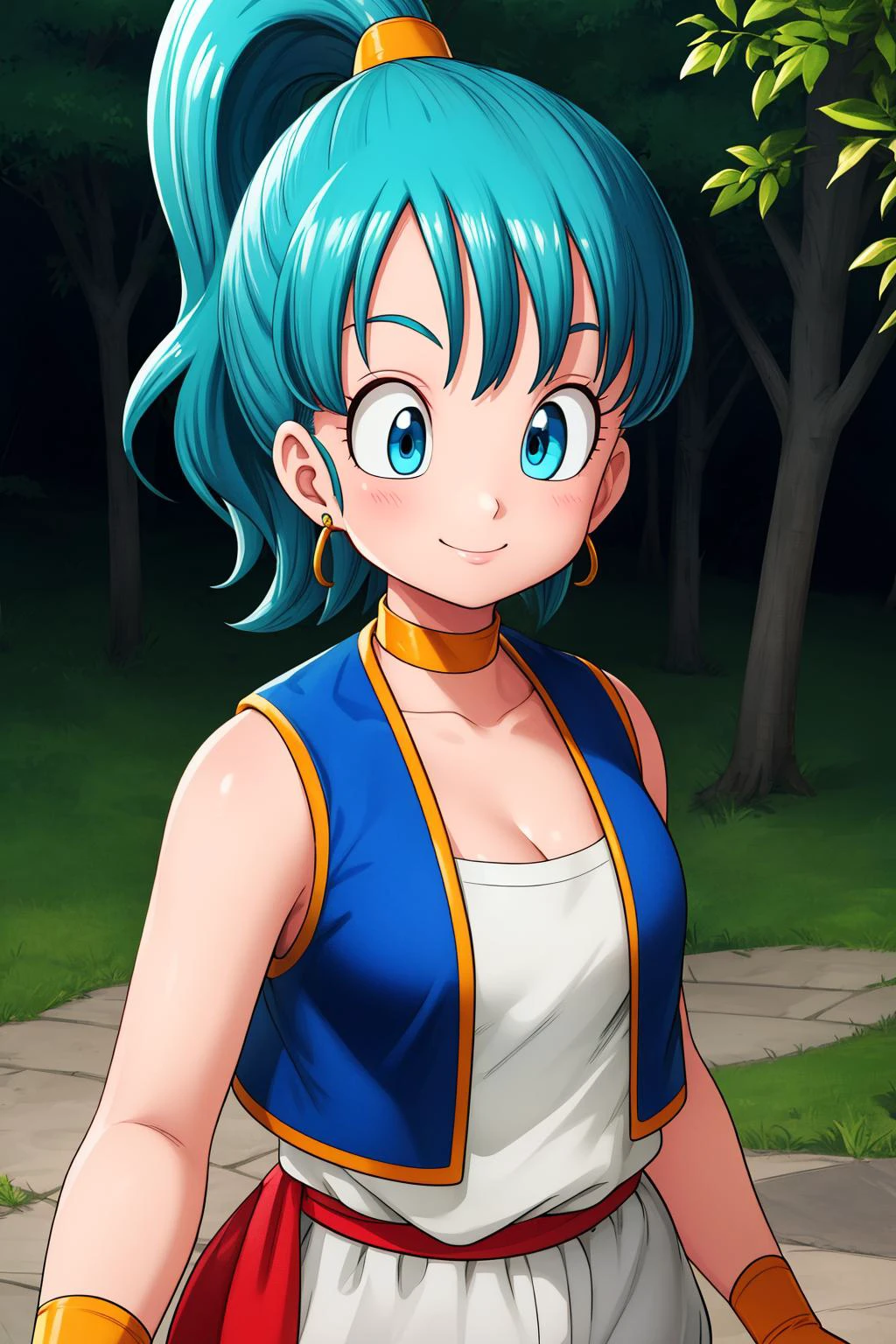 bulma, 1girl, solo, blue eyes, blue hair - SeaArt AI