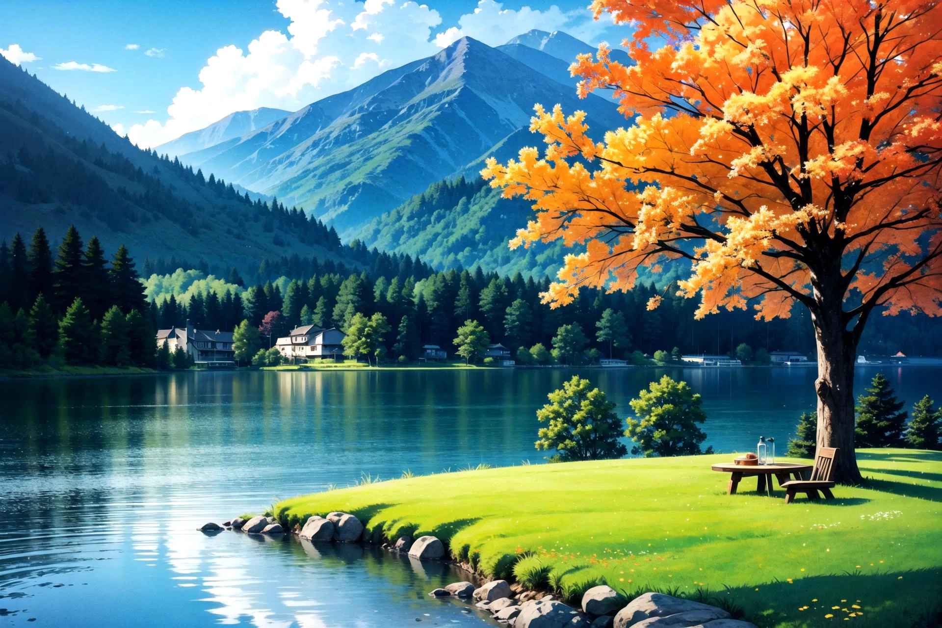 masterpiece best quality, summer landscape, rainfall, lake - SeaArt AI