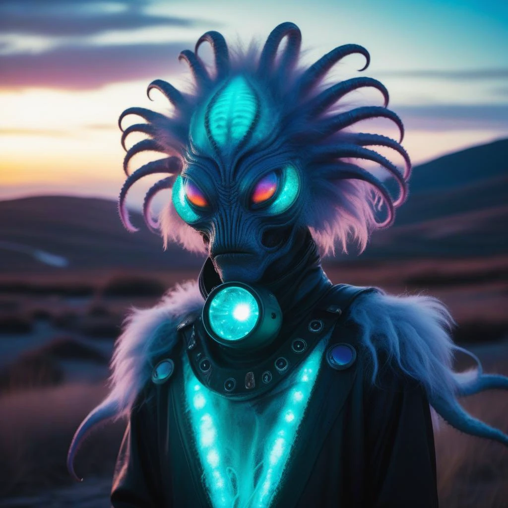 A close up of a person wearing a costume with glowing eyes - SeaArt AI