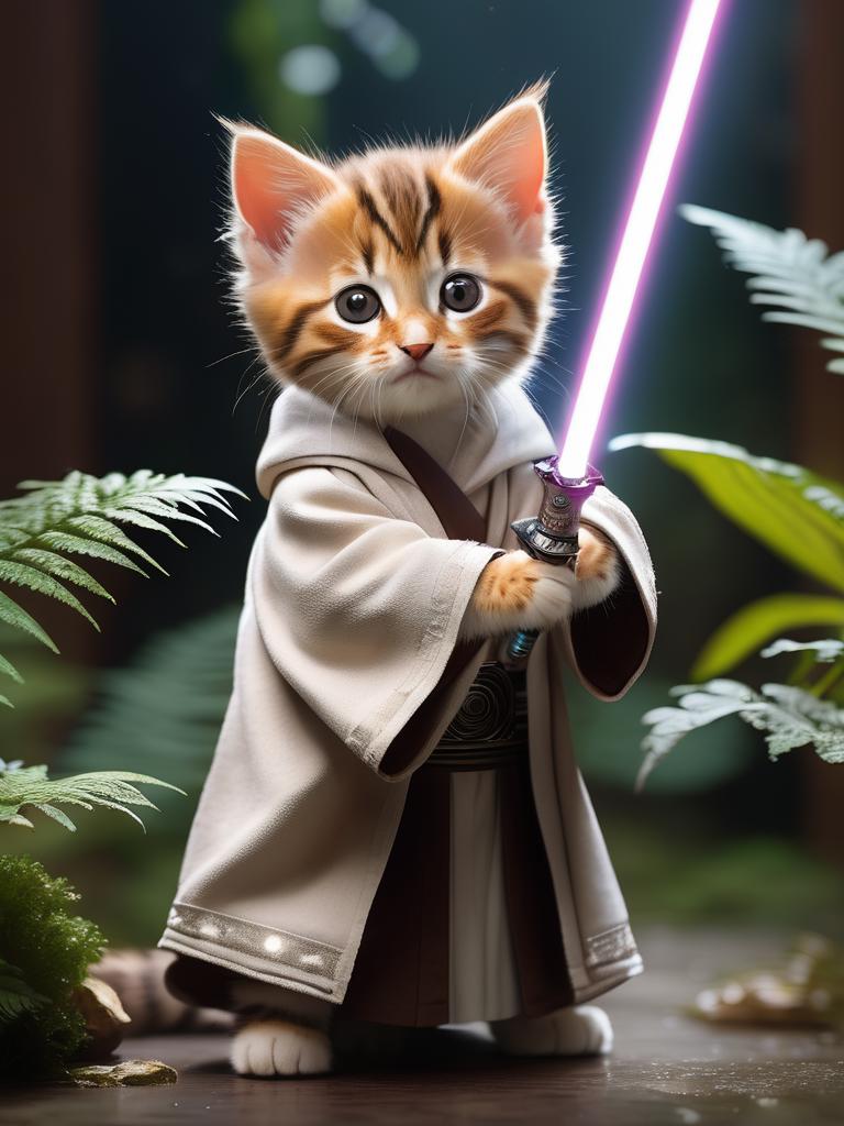 A close up of a cat dressed as a jedi star wars character - SeaArt AI