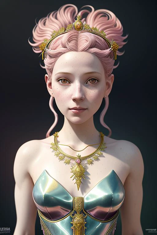 Portrait Pale Pink Haired Goddess Wearing Byzantine Gown Fantasy