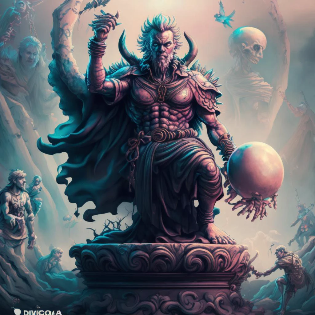 A painting of a man with a sword and a ball - SeaArt AI