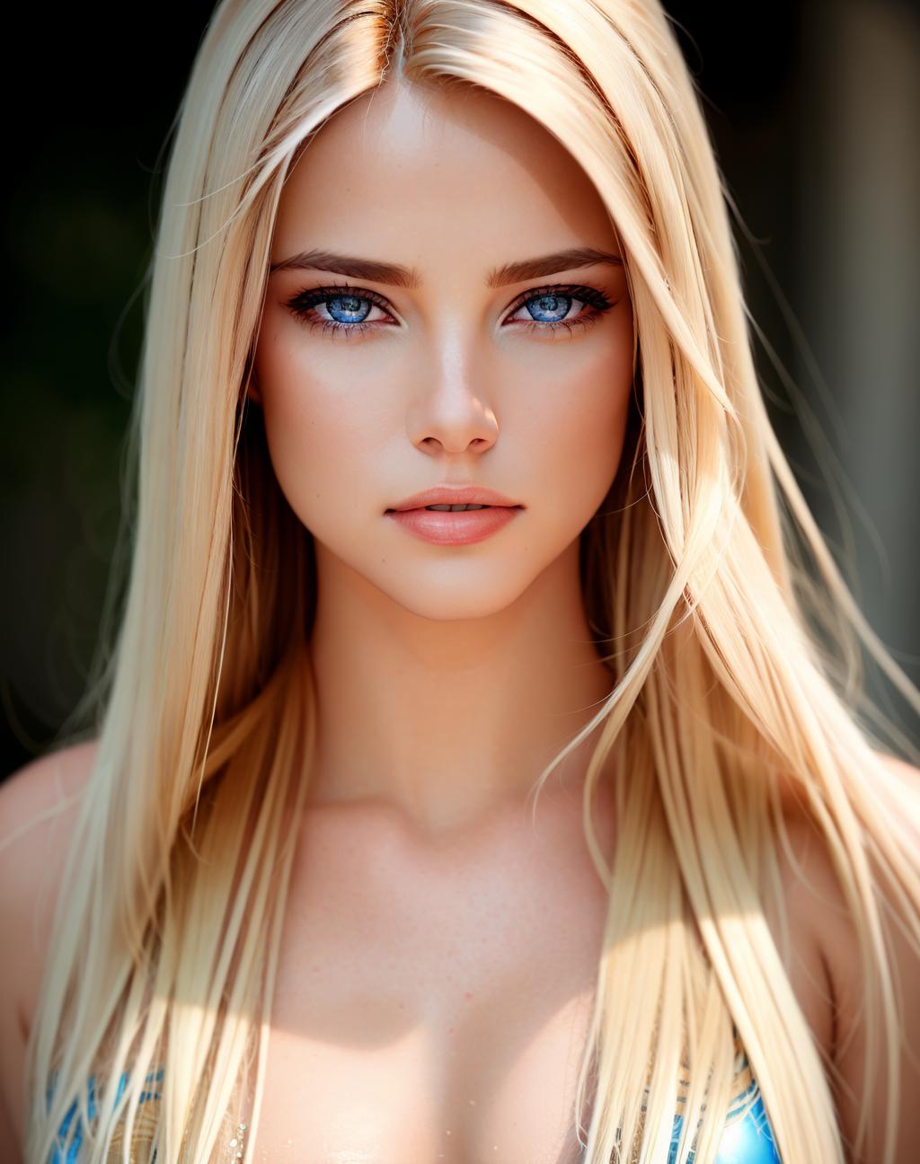 A Woman With Long Blonde Hair And Blue Eyes Posing For A Picture Seaart Ai