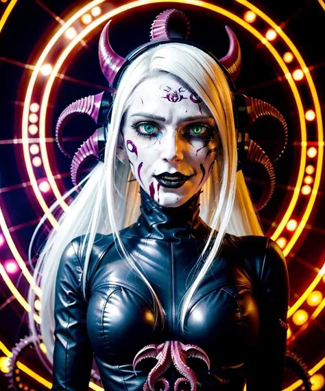 realistic digital painting portrait of a ((gothic cyber cthulhu)), very synthesizer hair ...