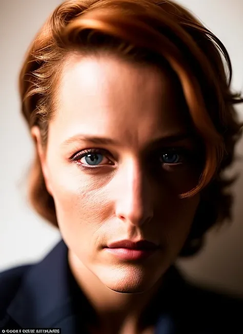 A close up of a woman with a blue eyes and a black jacket - SeaArt AI