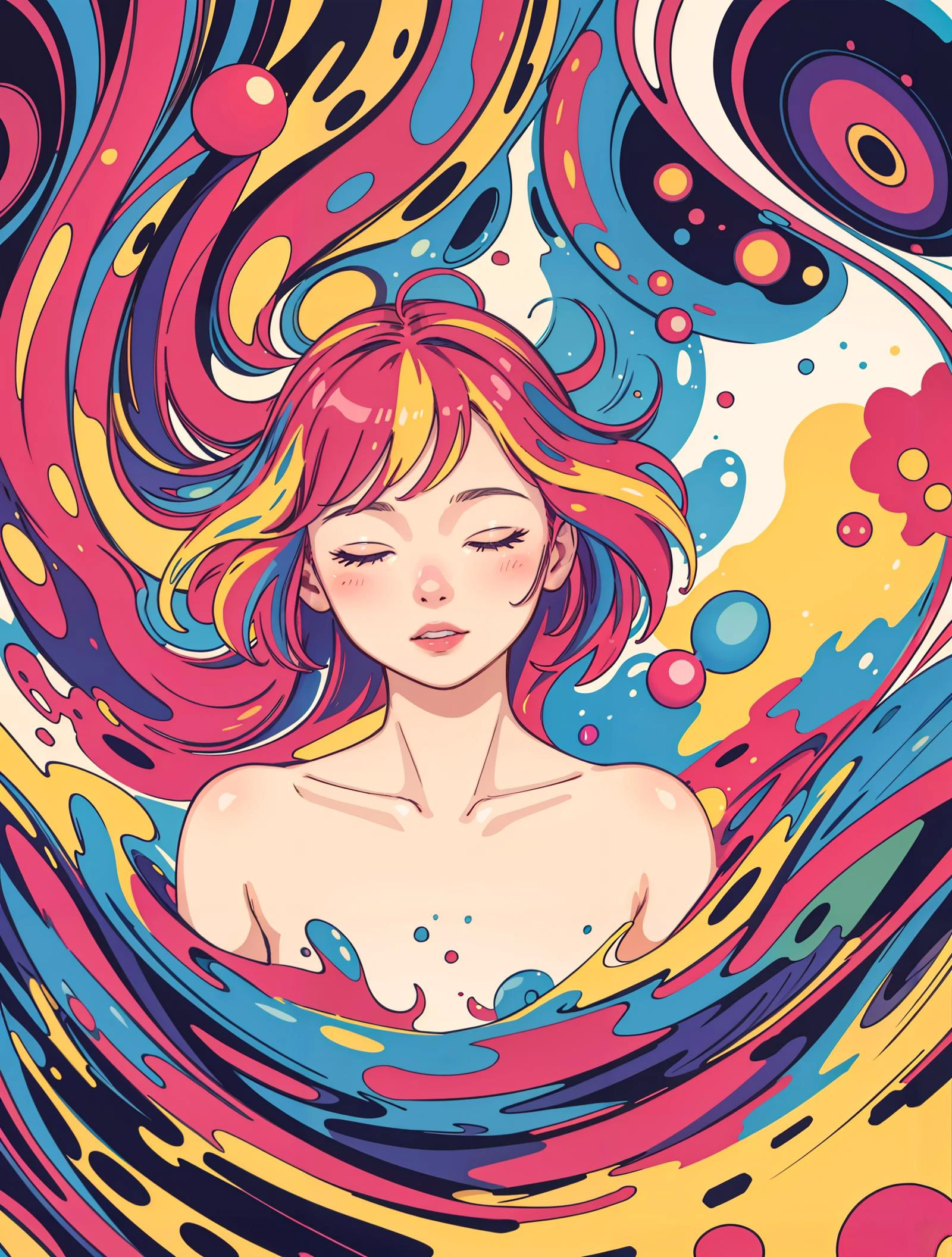 A Woman With Red Hair And Colorful Swirls In Her Hair Seaart Ai