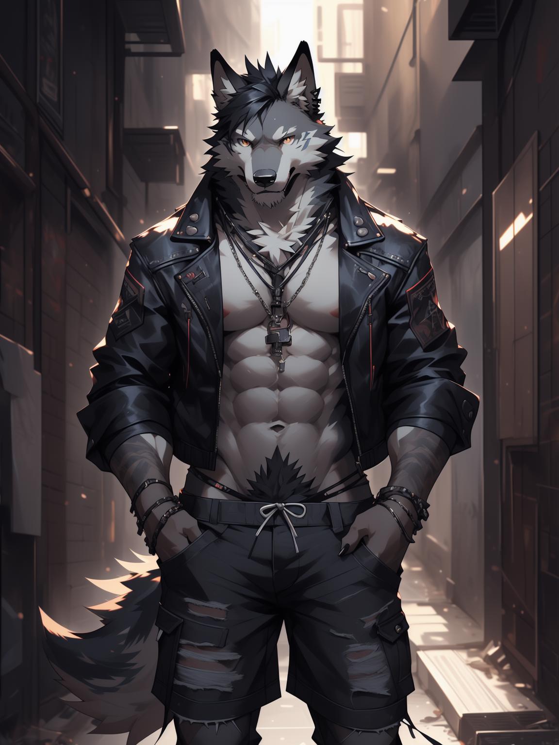 wolf, furry, male, solo, looki - SeaArt AI
