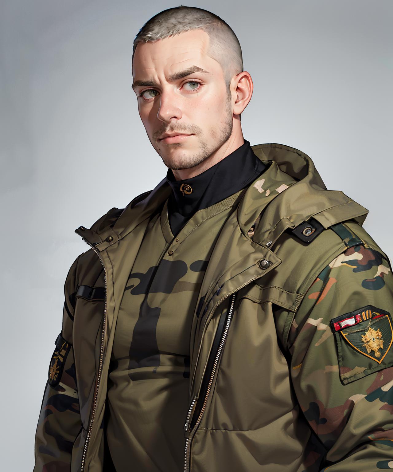 A close up of a man in a military jacket posing for a picture - SeaArt AI