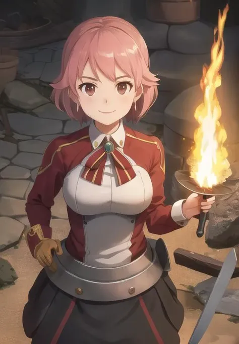 Lisbeth_Rika, anvil, forging, hammer, fire - SeaArt AI