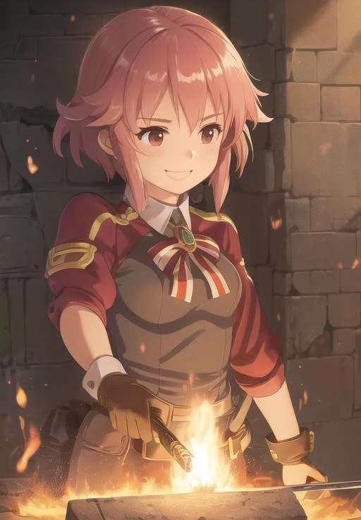 Lisbeth_Rika, anvil, forging, hammer, fire - SeaArt AI