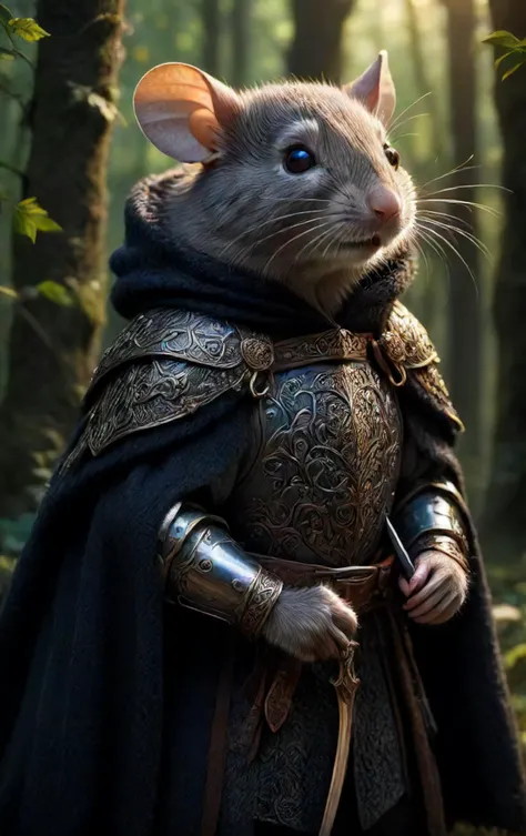 cinematic photo highly detailed portrait of a wise old mouse warrior ...
