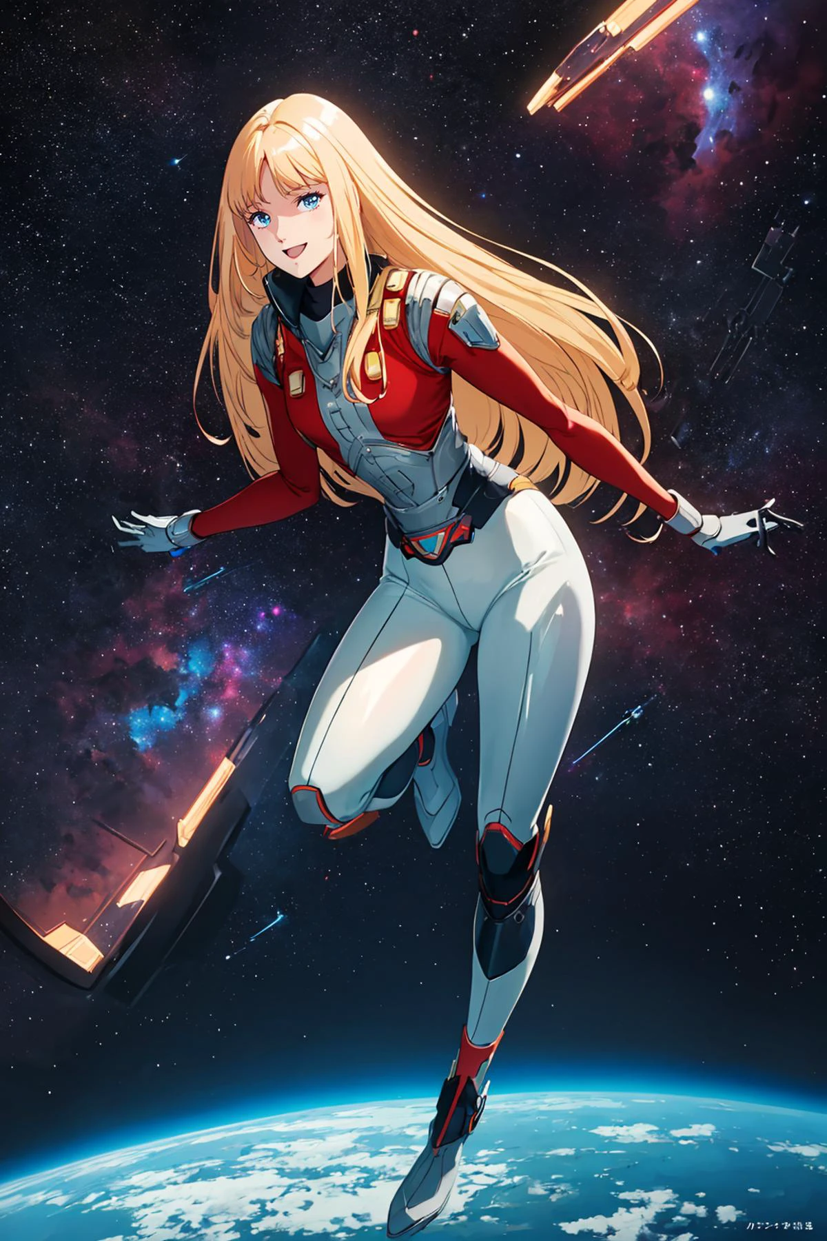 地球上を飛行する宇宙服を着た女性 - SeaArt AI