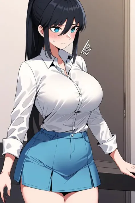 A woman in a short skirt and shirt is posing for a picture - SeaArt AI